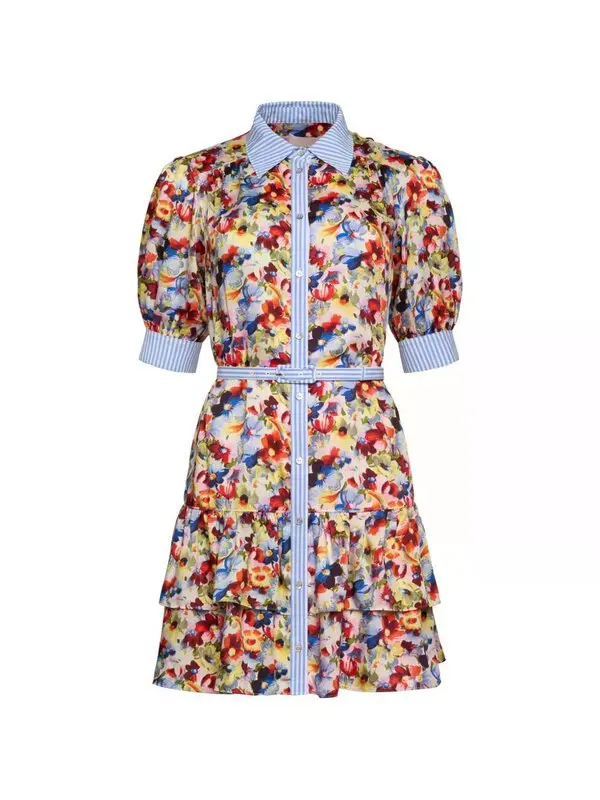Cinq À Sept Floral Print Belted Dress - Neutrals