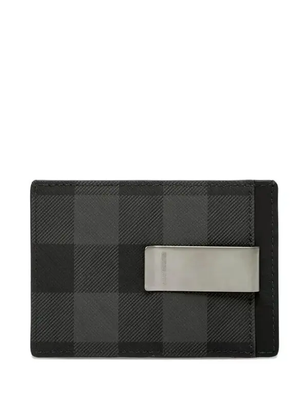 Burberry Check Money Clip Card Case - Black