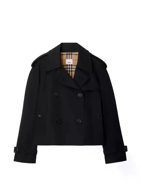 Burberry Cropped Gabardine Mayfair Trench Jacket - Black