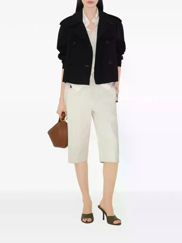 Burberry Cropped Gabardine Mayfair Trench Jacket - Black