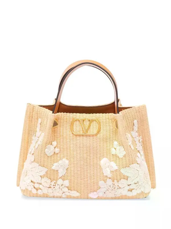 Valentino Garavani Floral-embellished Tote Bag - Neutrals