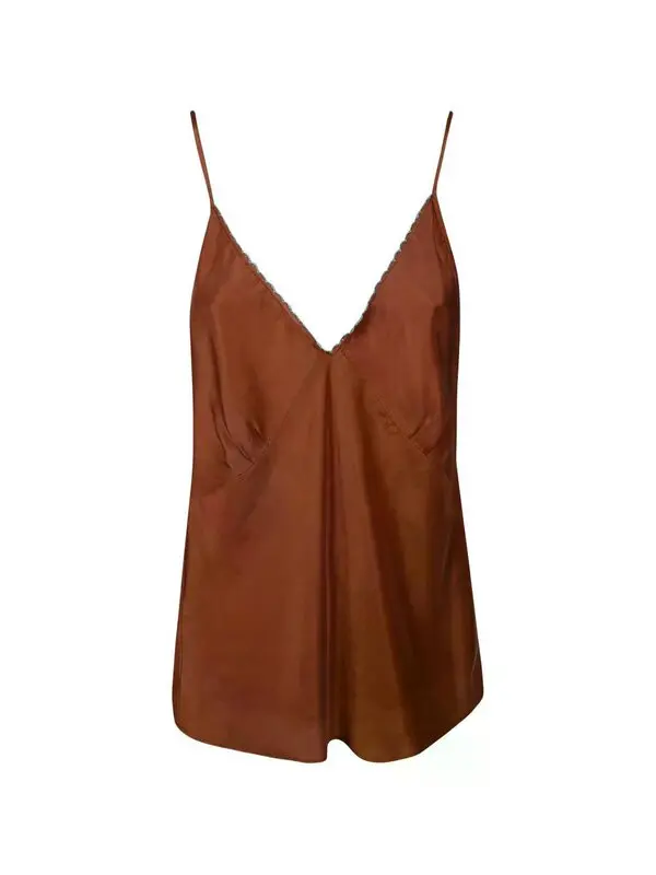 FORTE_FORTE Scalloped V-neck Blouse - Brown
