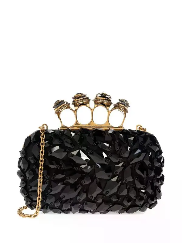 Alexander McQueen Jewel Four-ring Embellished Clutch - Black