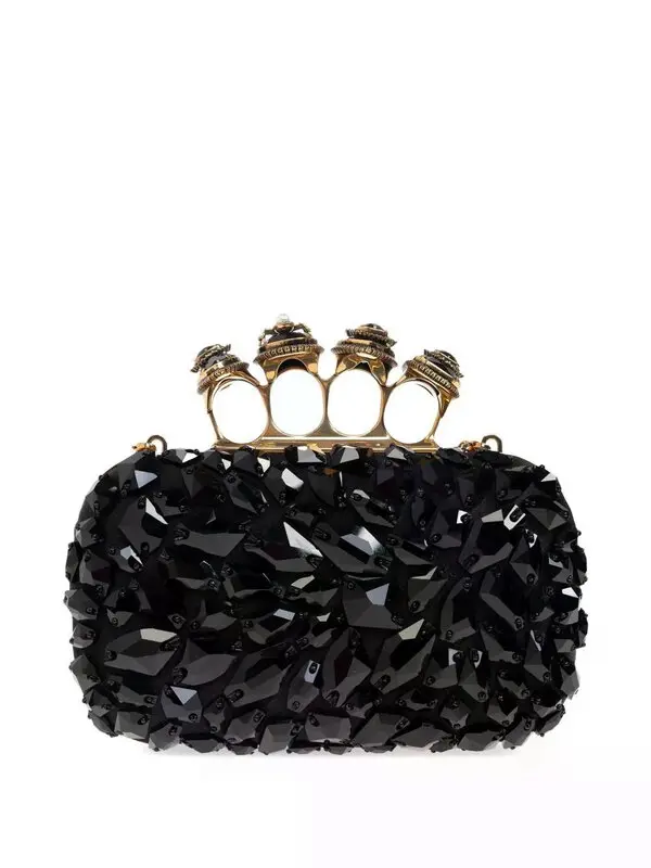 Alexander McQueen Jewel Four-ring Embellished Clutch - Black