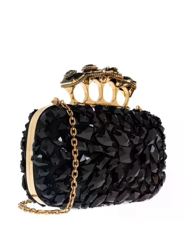 Alexander McQueen Jewel Four-ring Embellished Clutch - Black
