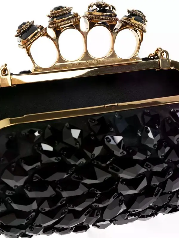 Alexander McQueen Jewel Four-ring Embellished Clutch - Black