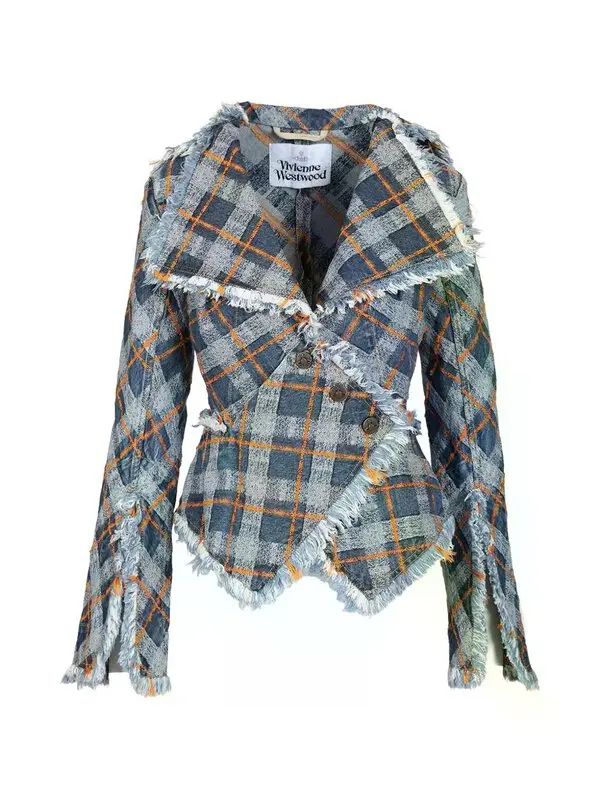 VIVIENNE WESTWOOD Fringed-check Cotton Jacket - Blue