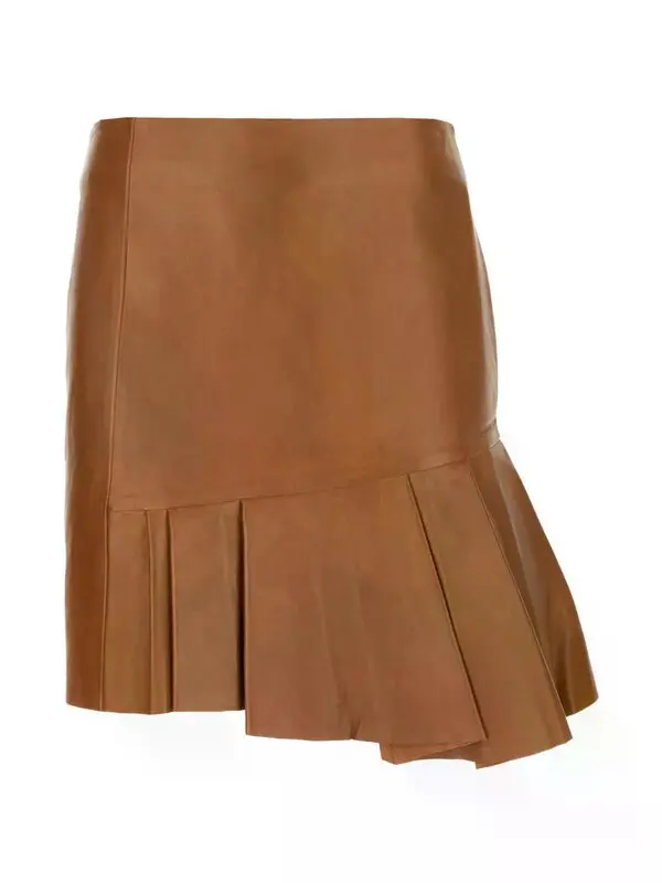 Iceberg Pleated Leather Mini Skirt - Brown
