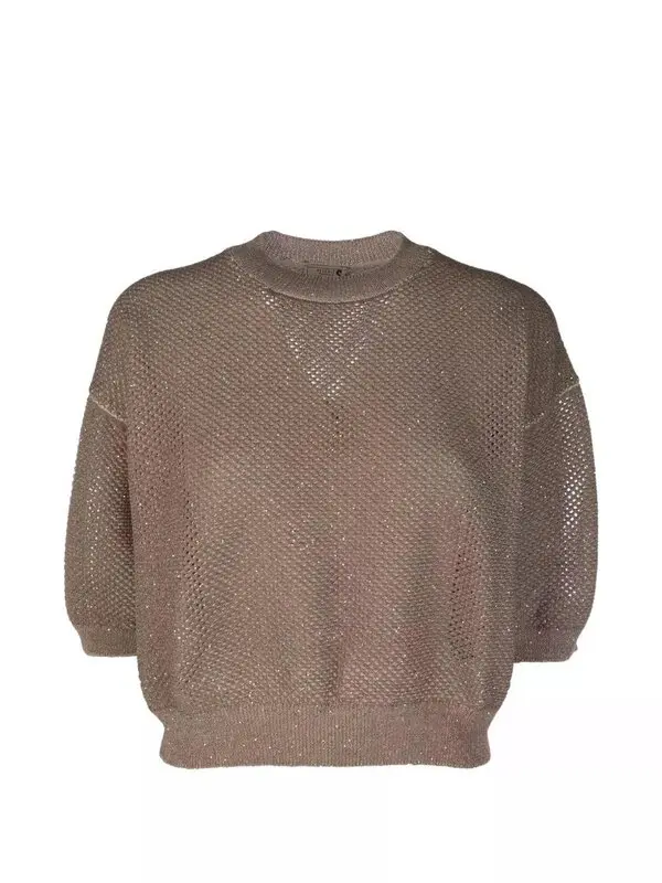 Peserico Crew-neck Embellished Sweater - Brown