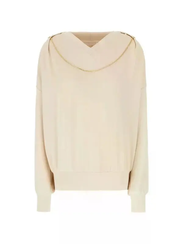 DANAMÉ V-neck Sweatshirt With Chain Detail - Neutrals