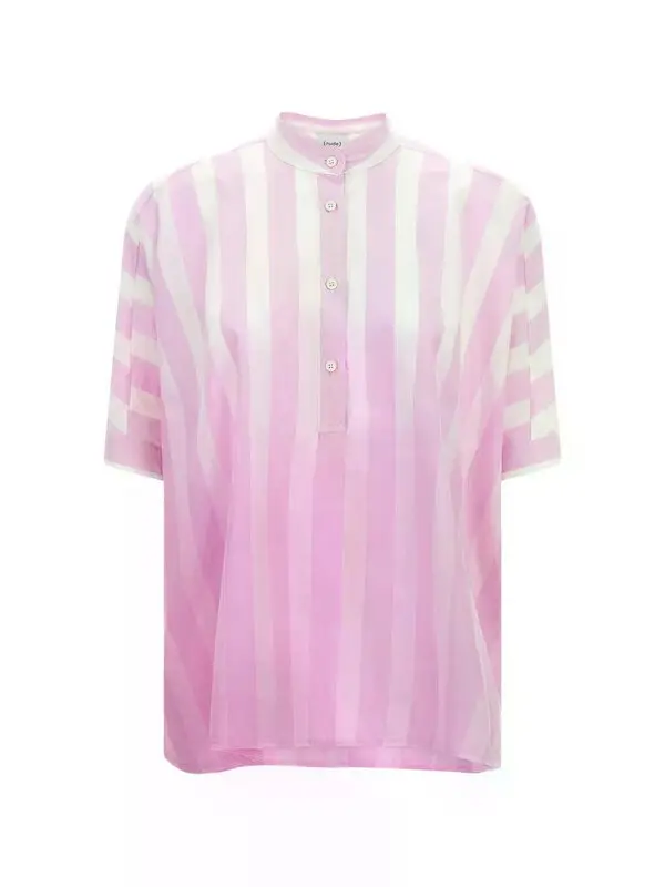 NUDE Striped Mandarin-collar Shirt - Pink