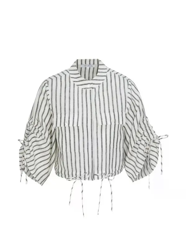 HEVRON Eva Striped Tie-detail Top - White