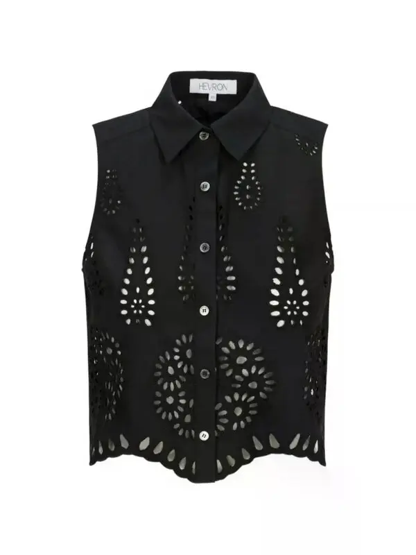 HEVRON Katja Openwork Sleeveless Top - Black