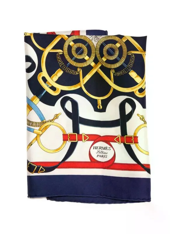 Hermès 2000s Eperon D’or Gavroche Printed Silk Scarf - White