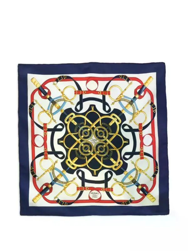 Hermès 2000s Eperon D’or Gavroche Printed Silk Scarf - White