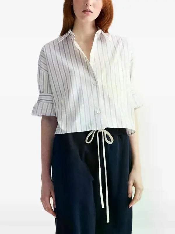 TWP Striped Cropped Shirt - White