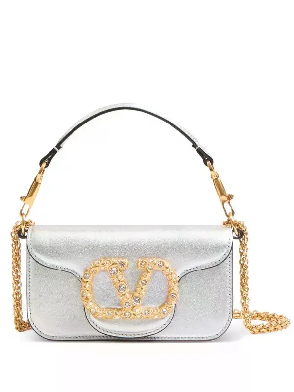Valentino Garavani Locò Small Shoulder Bag With Jewel Logo - Silver