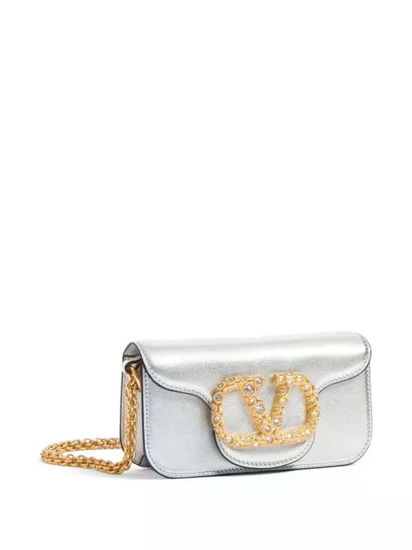Valentino Garavani Locò Small Shoulder Bag With Jewel Logo - Silver