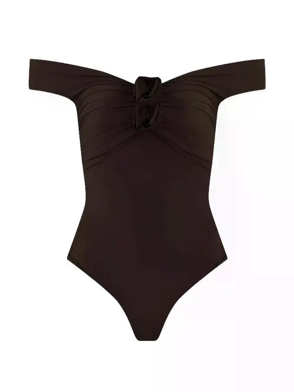 MAYGEL CORONEL Aljibe Off-shoulder Swimsuit - Brown
