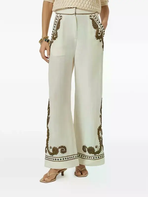 SCARLETT POPPIES Embroidered Wide Leg Trousers