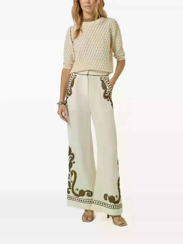 SCARLETT POPPIES Embroidered Wide Leg Trousers