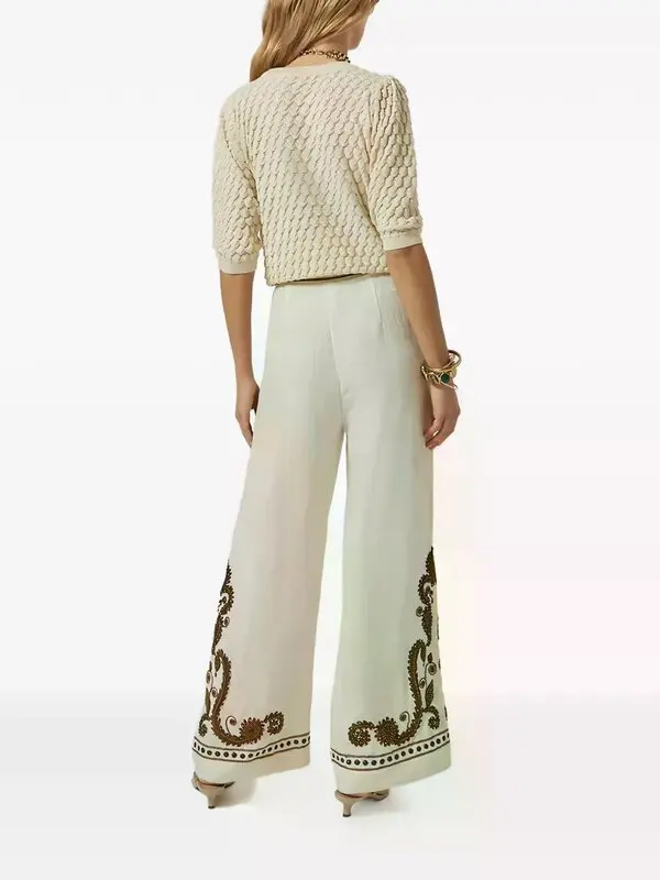 SCARLETT POPPIES Embroidered Wide Leg Trousers