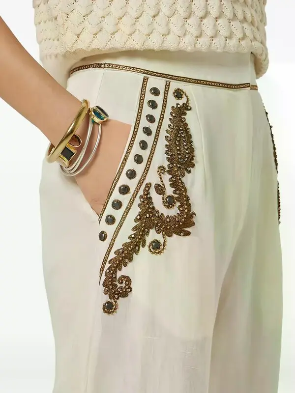 SCARLETT POPPIES Embroidered Wide Leg Trousers