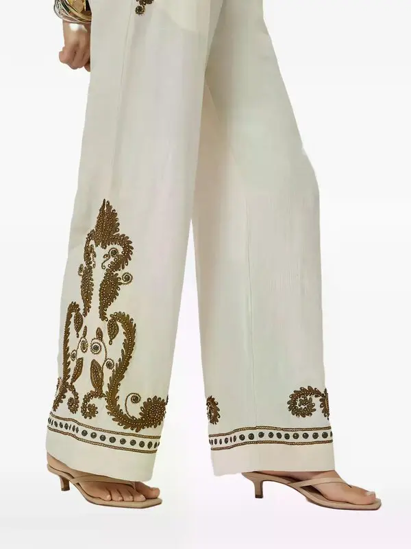 SCARLETT POPPIES Embroidered Wide Leg Trousers