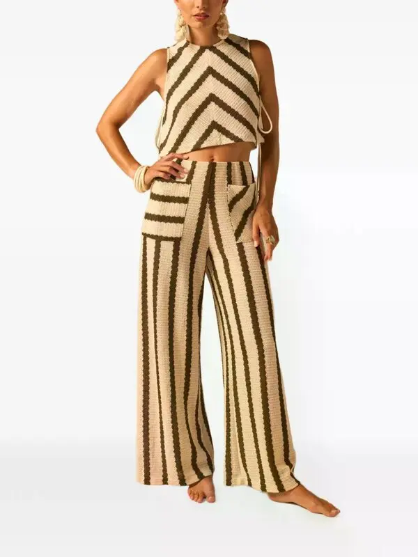 JBQ Striped Wide Leg Palazzo Pants - Neutrals