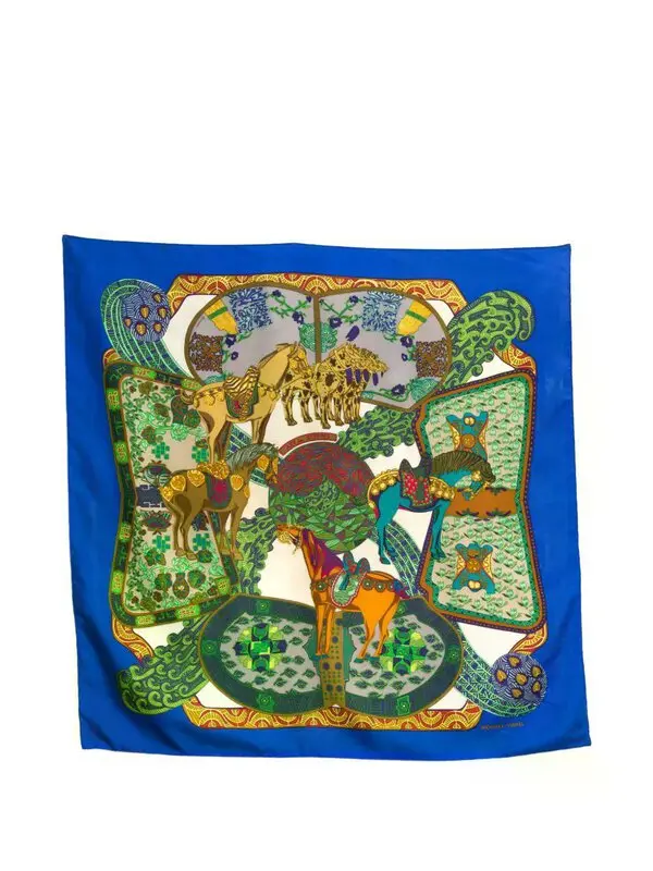 Hermès 1991 Art Des Steppes Graphic-print Silk Scarf - Blue