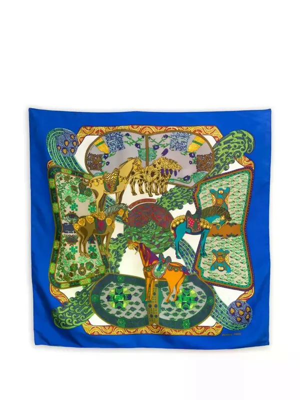 Hermès 1991 Art Des Steppes Graphic-print Silk Scarf - Blue