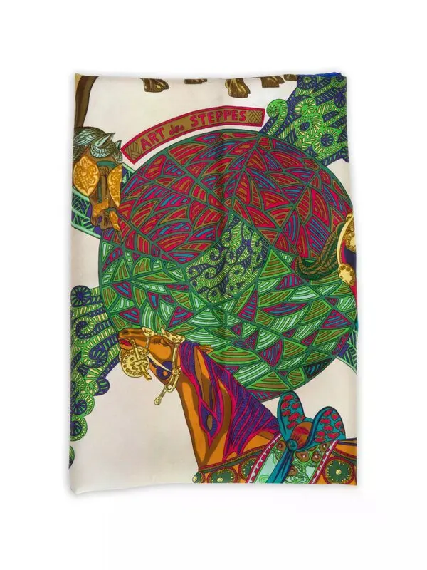 Hermès 1991 Art Des Steppes Graphic-print Silk Scarf - Blue