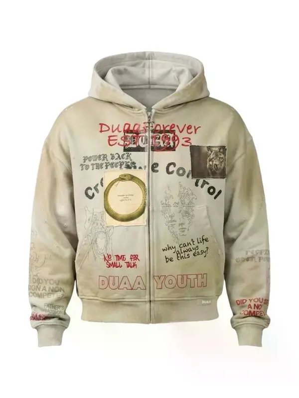 DUAA Graphic Zip-up Hoodie - Neutrals