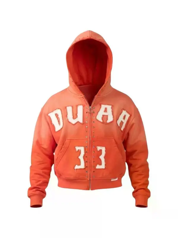DUAA Distressed Crystal Embellished Hoodie - Orange
