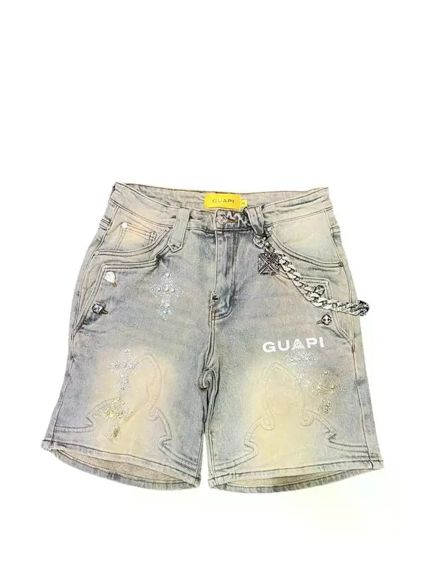 GUAPI Embellished Chain Detail Shorts - Blue