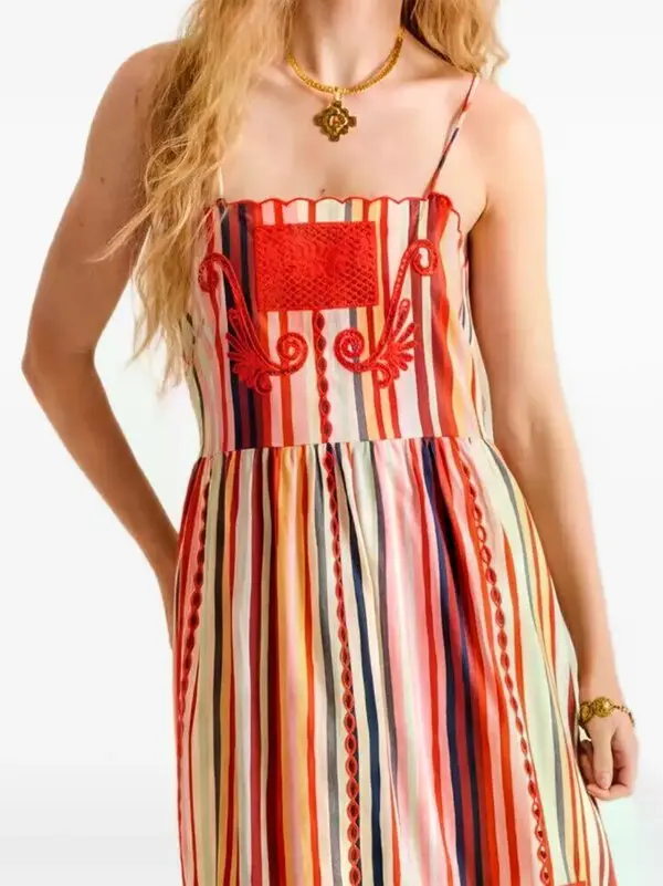 Carolina K Della Striped Maxi Dress With Embroidered Details