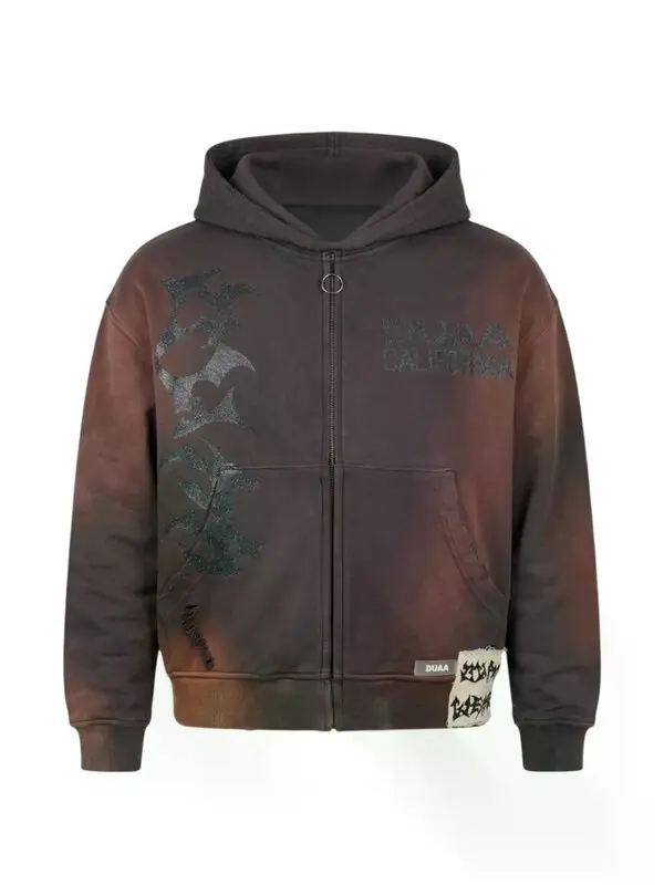 DUAA Graphic Print Zip-up Hoodie - Brown