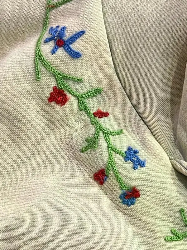 FOUND Embroidered Floral Hoodie - Green