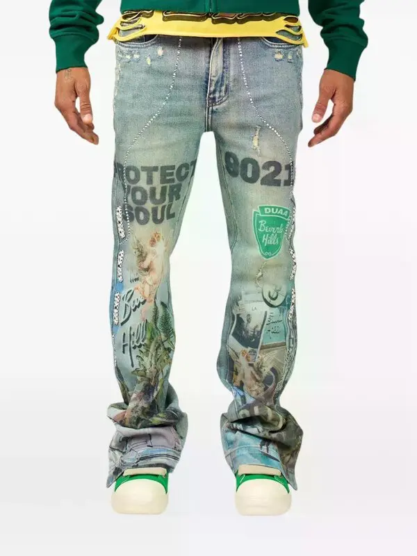 DUAA Rhinestone-embellished Printed Denim Jeans