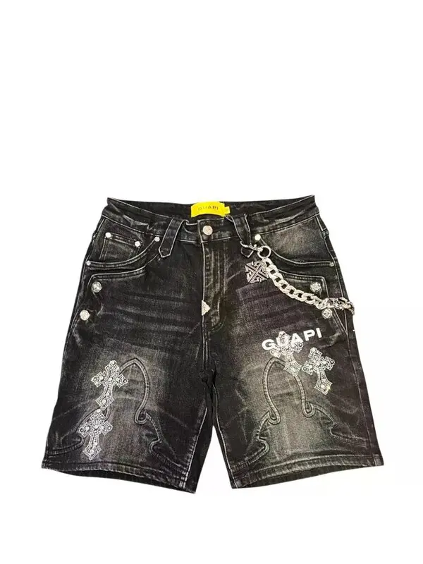 GUAPI Rhinestone Gothic Denim Shorts - Black