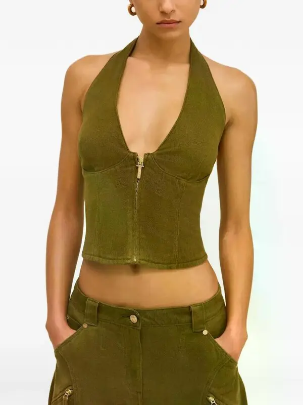 Cult Gaia Zip Halter Top - Green
