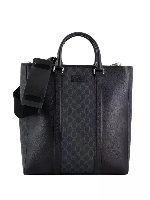 Gucci Convertible Gg Coated Canvas And Leather Tall Tote Bag - Black