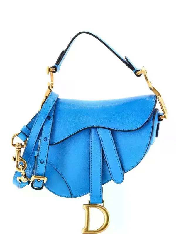 Dior Saddle Handbag With Strap Leather Micro Shoulder Bag - Blue
