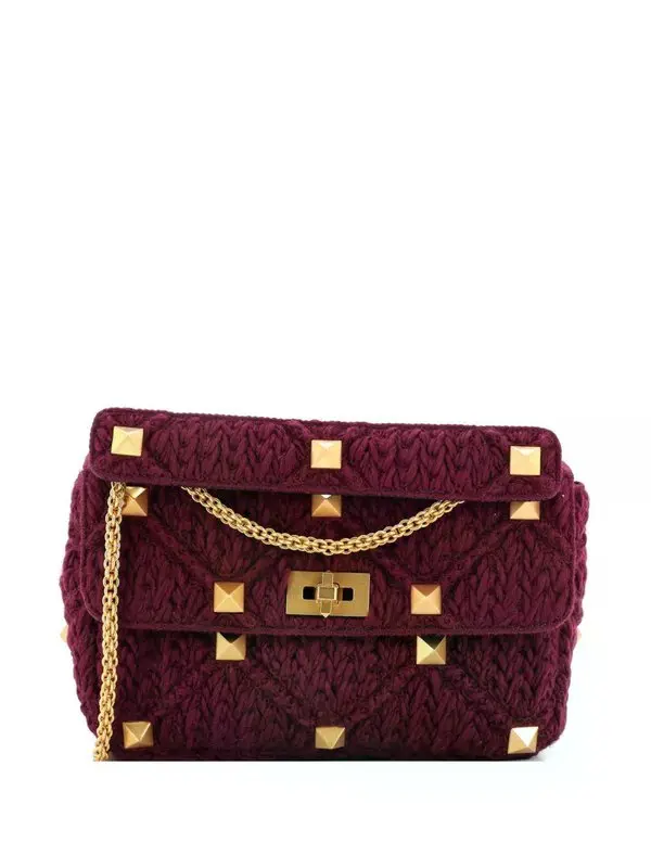Valentino Garavani Roman Stud Knitted Cashmere Flap Bag - Purple