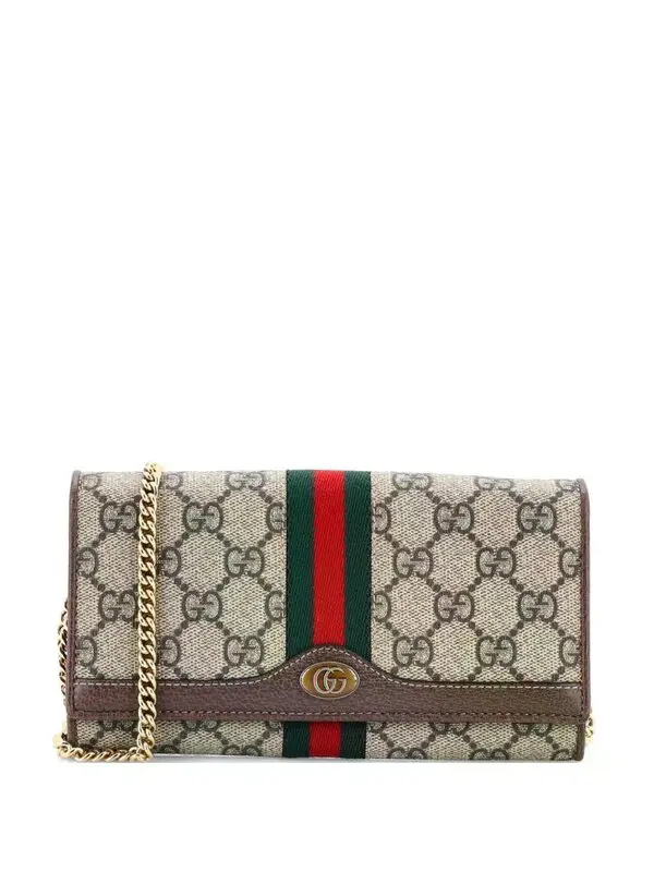 Gucci Ophidia Chain Wallet Gg Coated Canvas Crossbody Bag - Brown