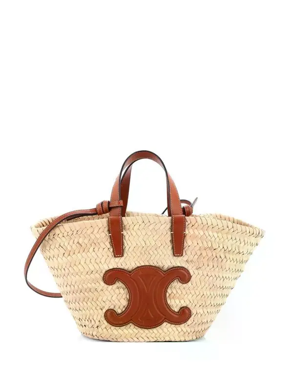 Celine Classic Panier Basket Raffia And Leather Teen Tote Bag - Brown