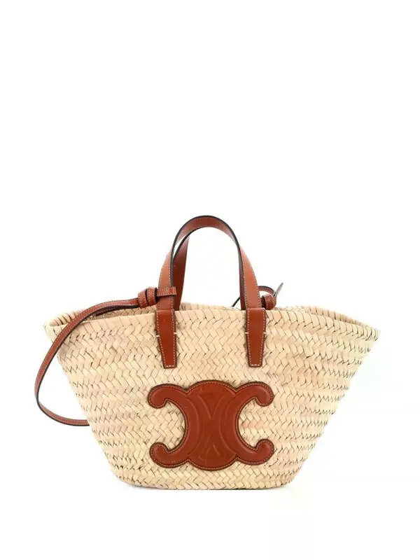 Celine Classic Panier Basket Raffia And Leather Teen Tote Bag - Brown