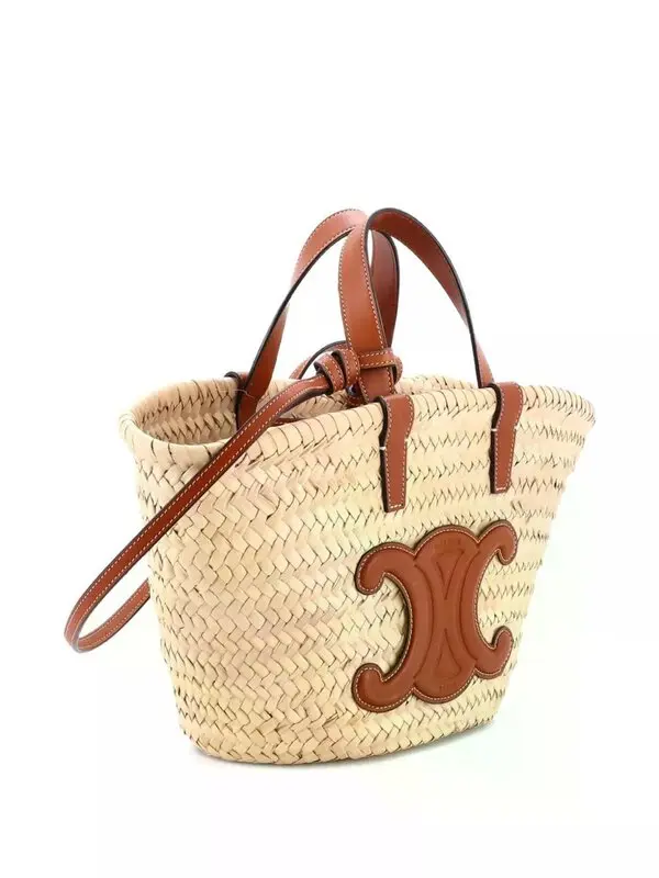 Celine Classic Panier Basket Raffia And Leather Teen Tote Bag - Brown
