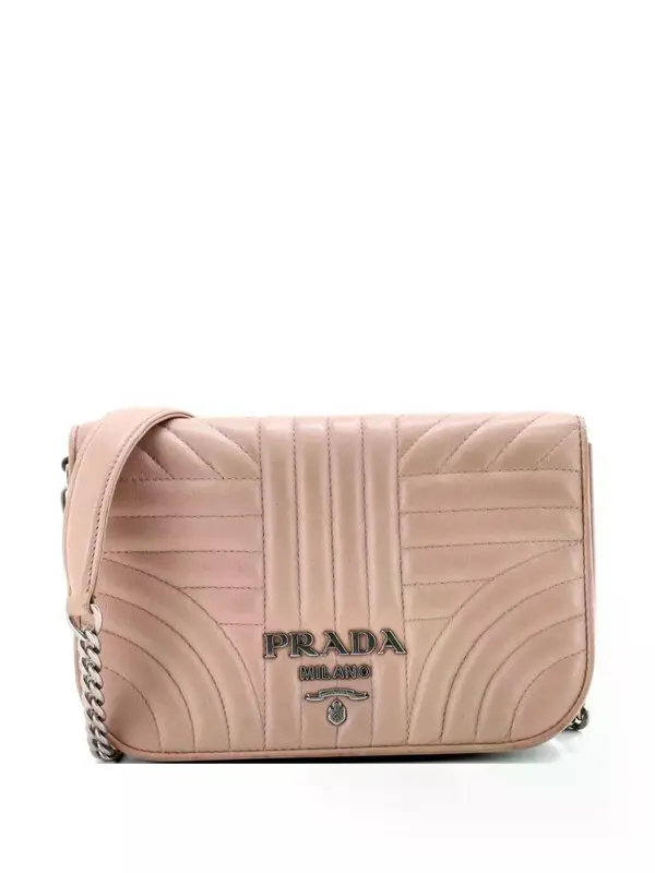 Prada Chain Flap Diagramme Quilted Leather Small Crossbody Bag - Neutrals