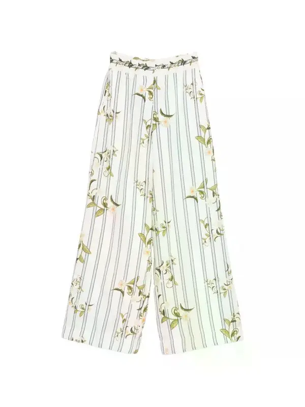 Agua Bendita Striped Floral-print Wide Leg Pants - White